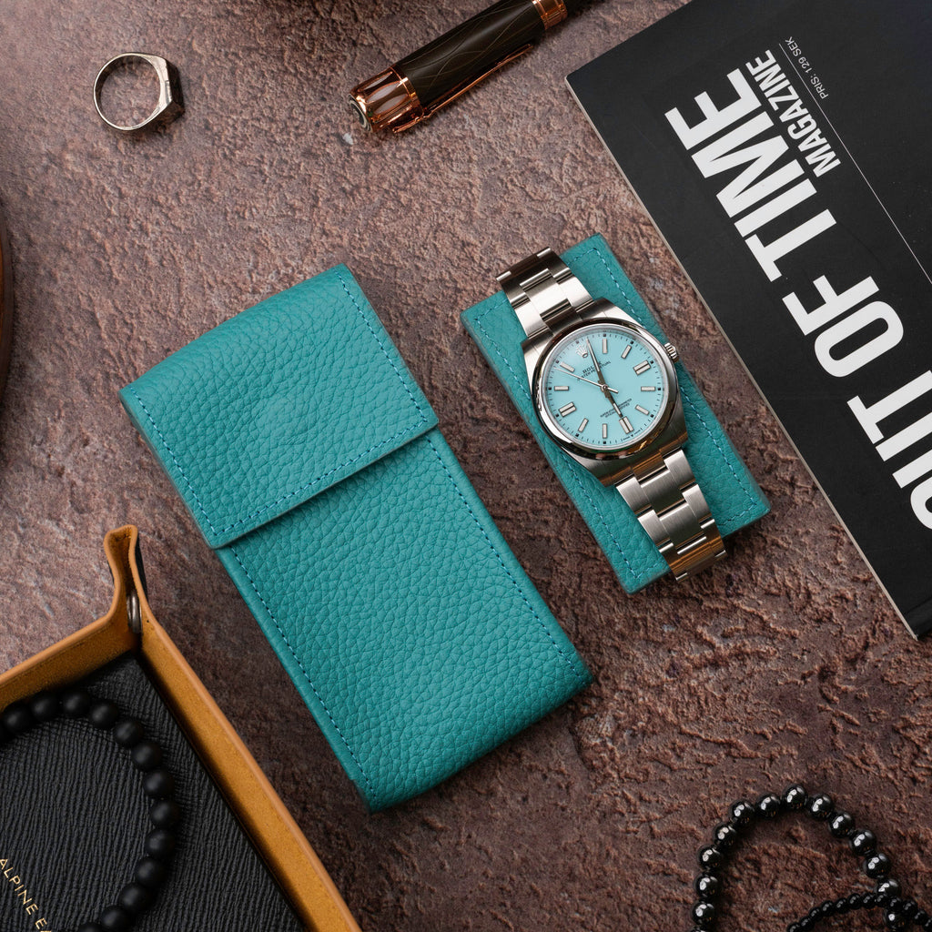 Teal Leather Watch Pouch – Luxury Travel Storage – IFL Watches