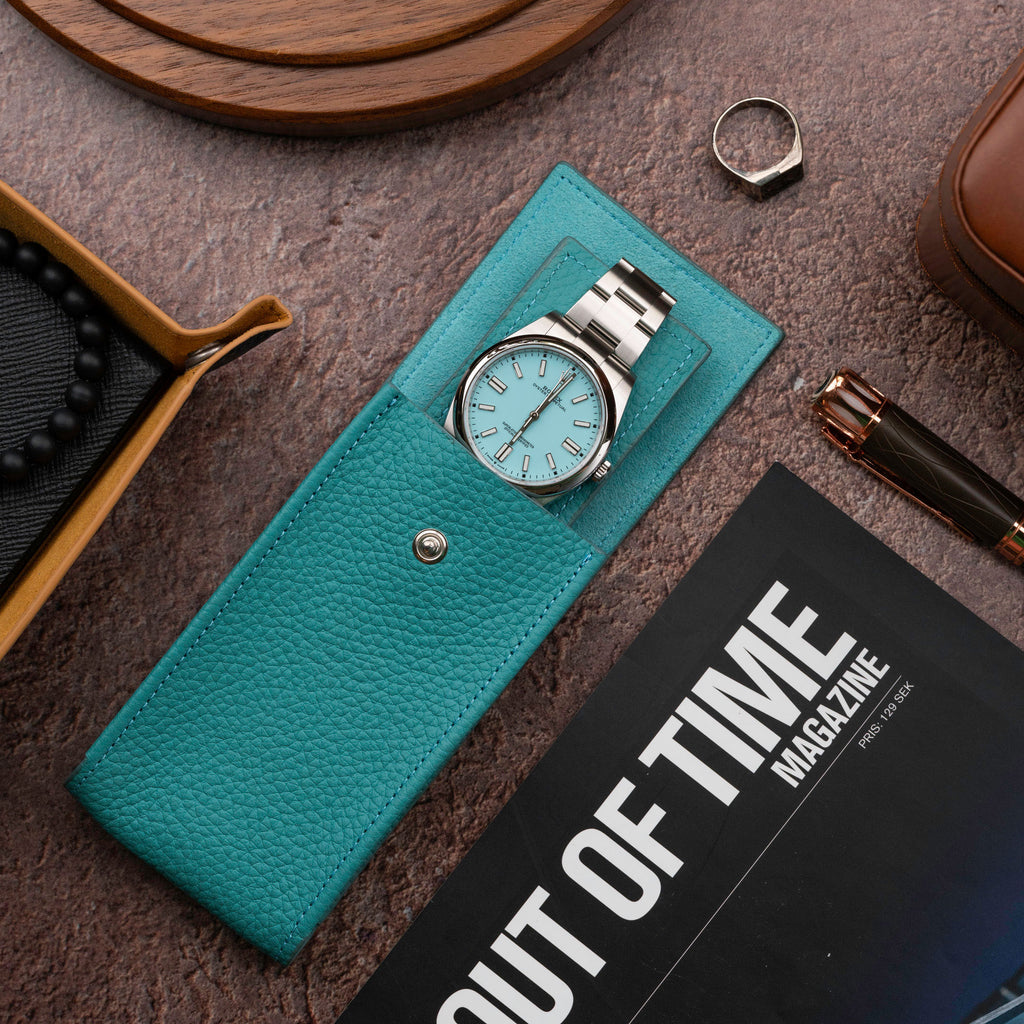 Teal Leather Watch Pouch – Luxury Travel Storage – IFL Watches